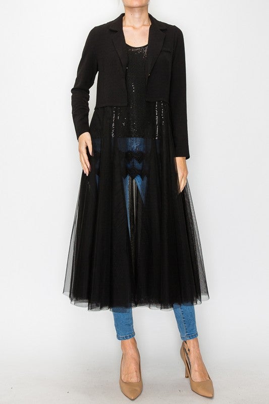 Origami Black Blazer With Mesh Layers | FANCY PANTZ BOUTIQUE
