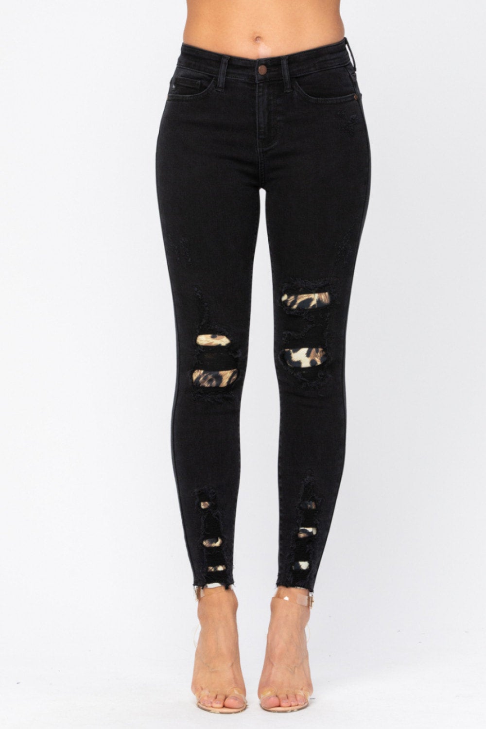 Judy Blue Black Wild Side Leopard Patch Skinny Jeans | FANCY PANTZ BOUTIQUE